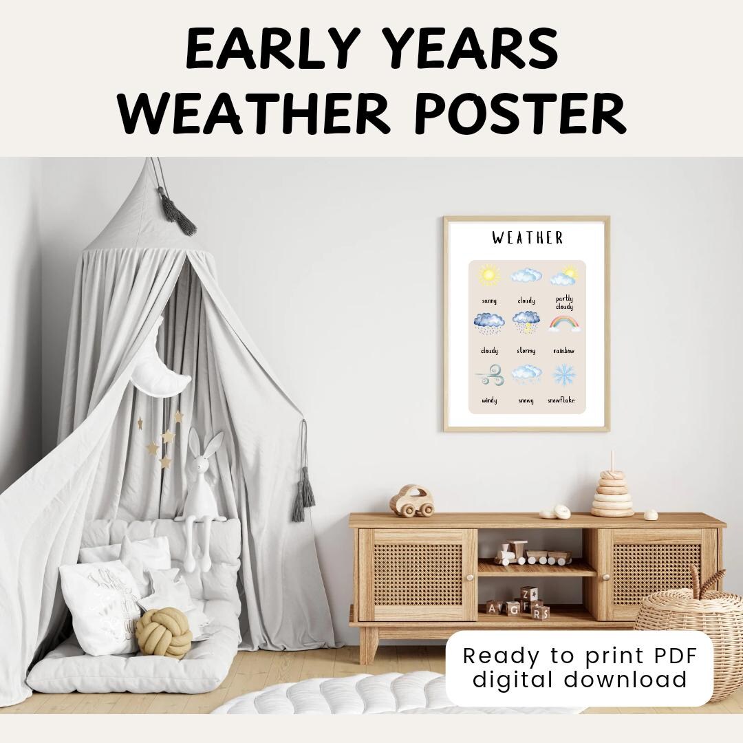 Weather Poster for Kids Printable Weather Chart Neutral Boho Classroom ...