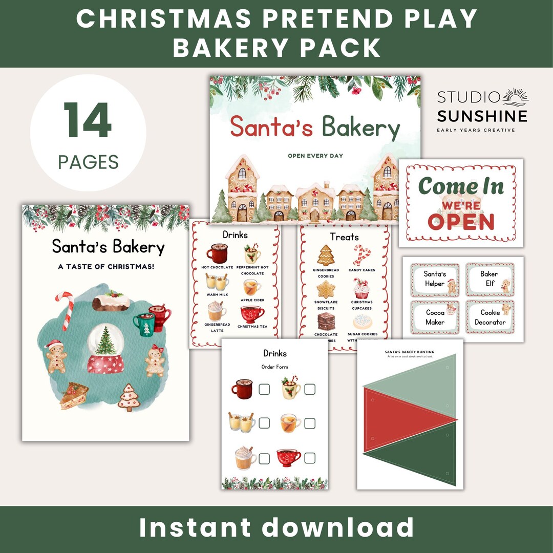 Christmas Bakery Dramatic Play Pack, Festive Menus, Signs (PDF) - Etsy