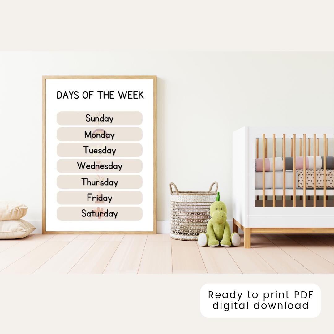 Days of the Week Poster Neutral Boho Instant Digital Download Classroom ...