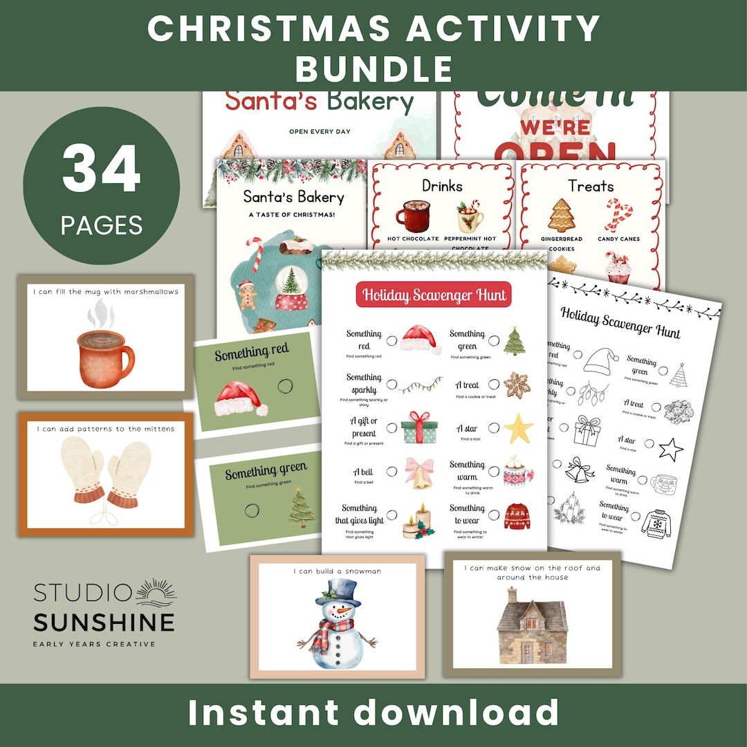 Printable Preschool Christmas Activity Bundle Pretend Play, Scavenger ...