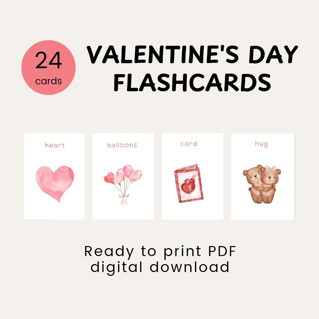 Valentines Day Flashcards Printable Digital Download 24 Cards Included ...