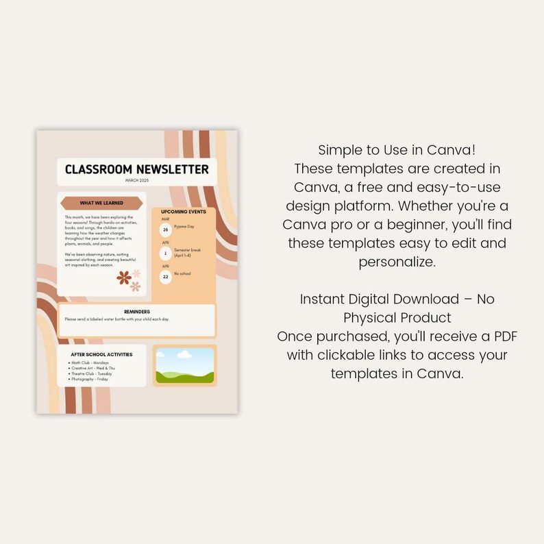 Editable Classroom Newsletter Templates Neutral Boho Canva Templates ...