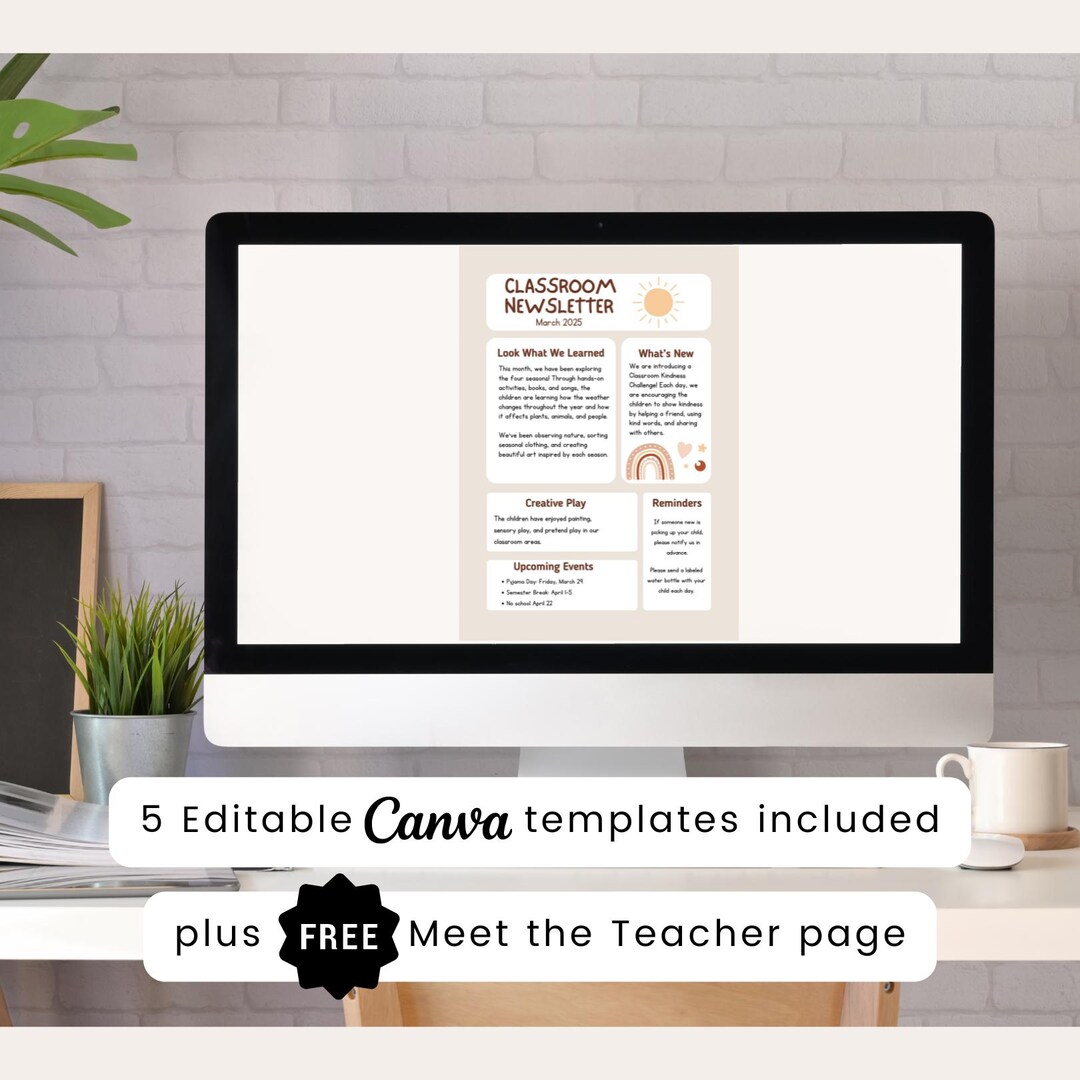 Editable Classroom Newsletter Templates Bundle Neutral Boho Canva ...