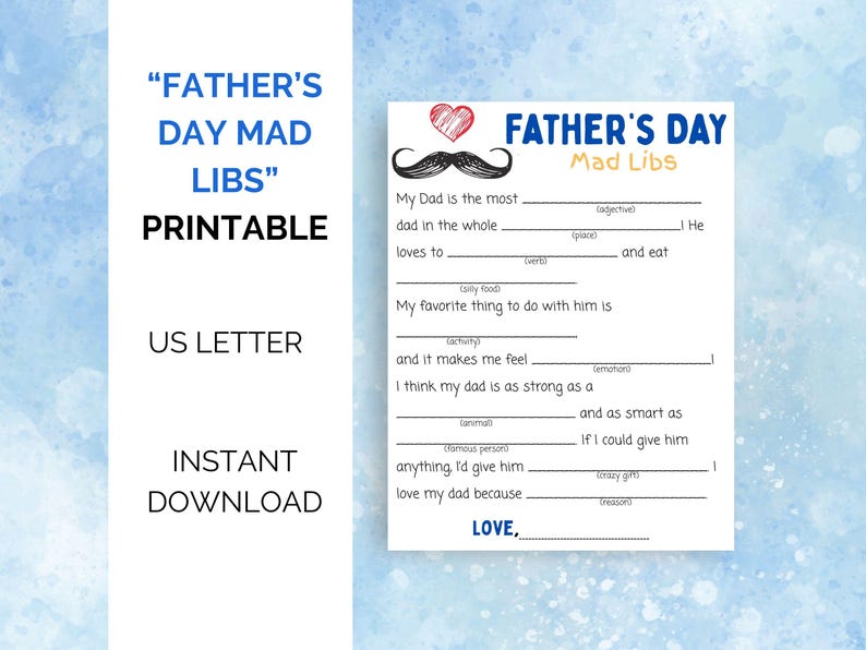 Father's Day Mad Libs, Father's Day Gift, Funny Father's Day, Father's ...