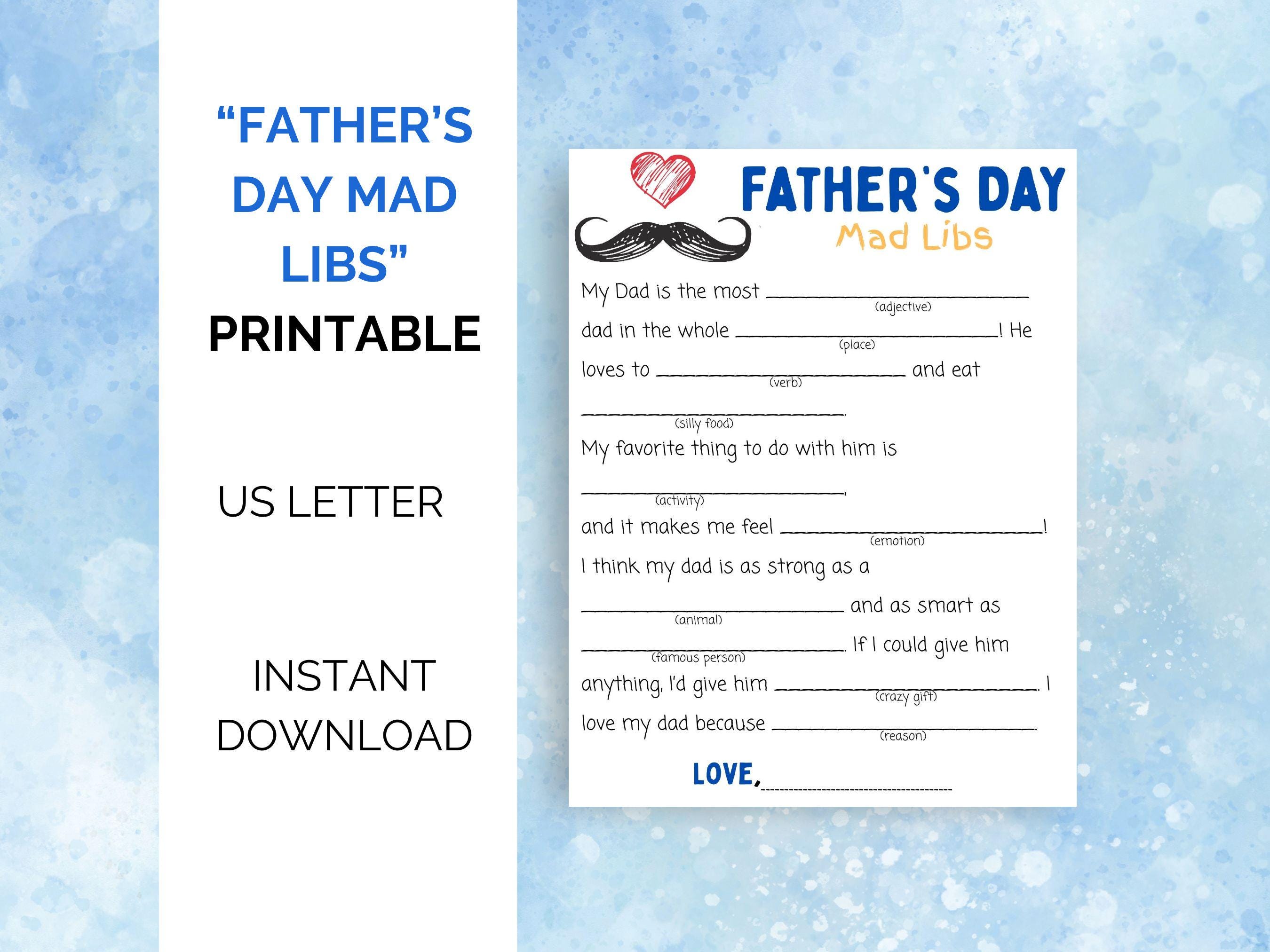 Father's Day Mad Libs, Father's Day Gift, Funny Father's Day, Father's ...