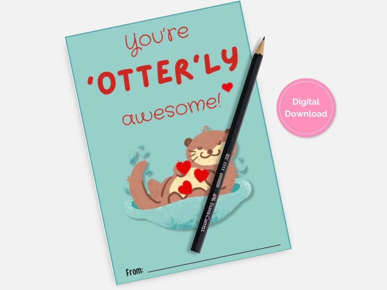 Printable Otter Valentine's Day Cards for Kids (editable Name) - Etsy