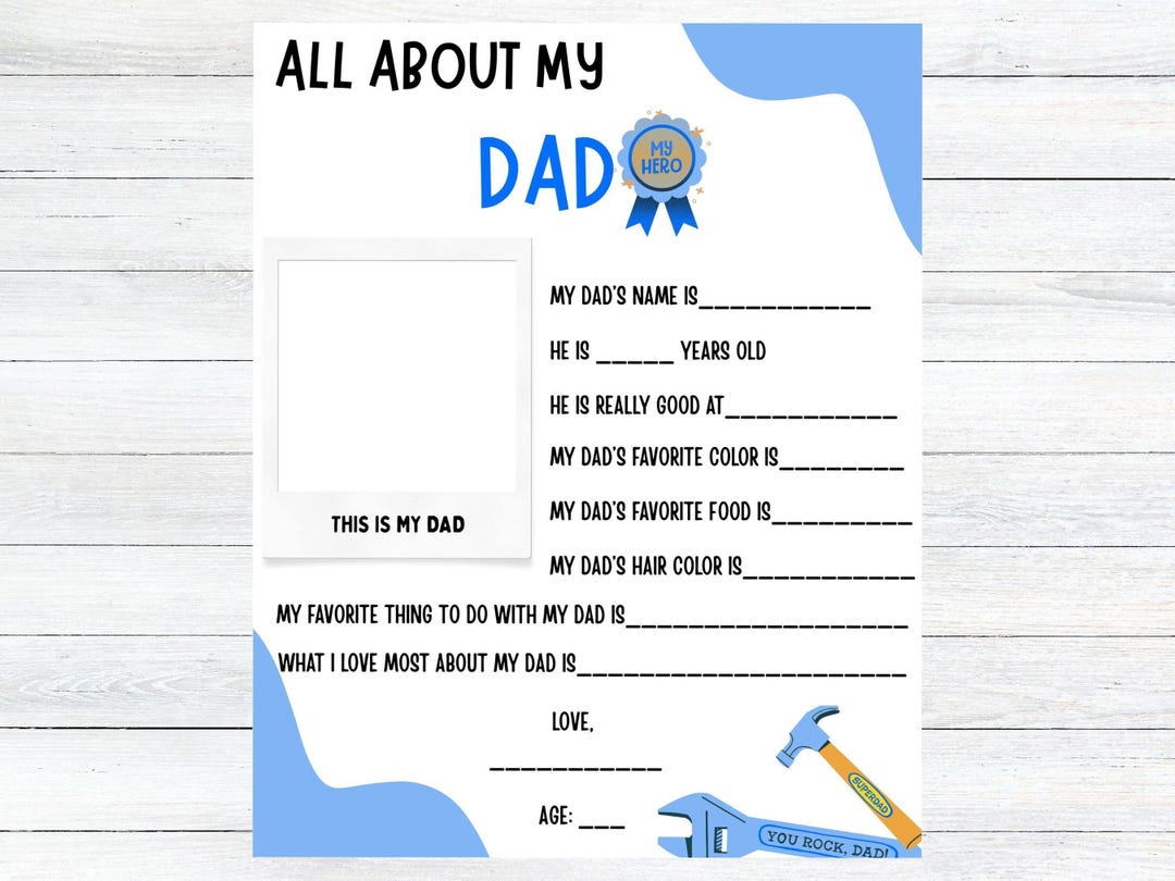 All About My Dad Printable Questionnaire, Father's Day Gift (PDF) - Etsy