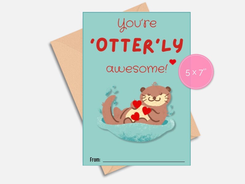 Printable Otter Valentine's Day Cards for Kids (editable Name) - Etsy