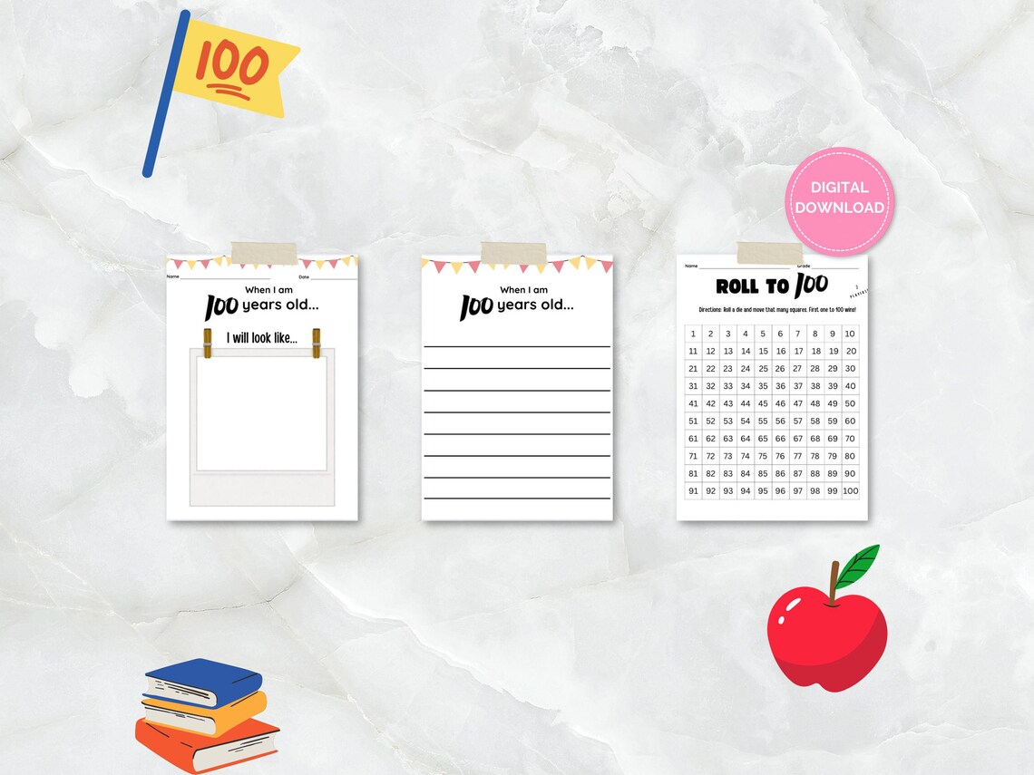 100th Day of School Activities: Future Self Portrait & Roll to 100 Game ...