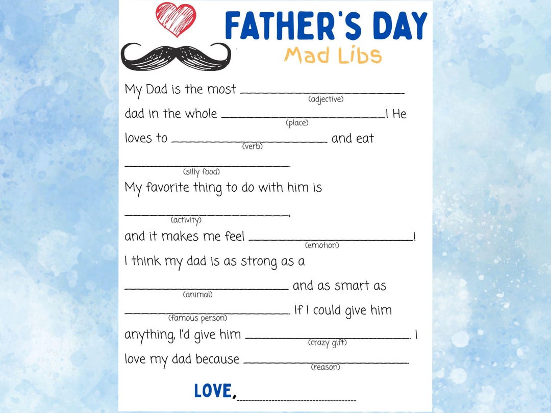 Father's Day Mad Libs, Father's Day Gift, Funny Father's Day, Father's ...