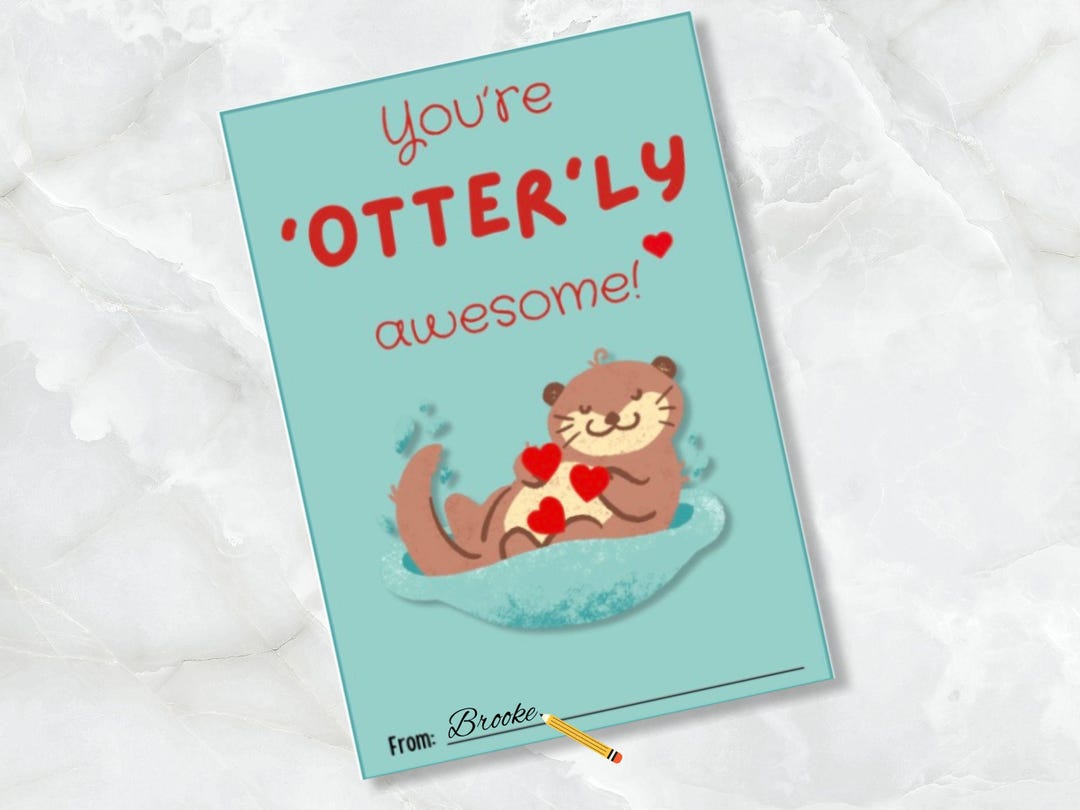 Printable Otter Valentine's Day Cards for Kids (editable Name) - Etsy