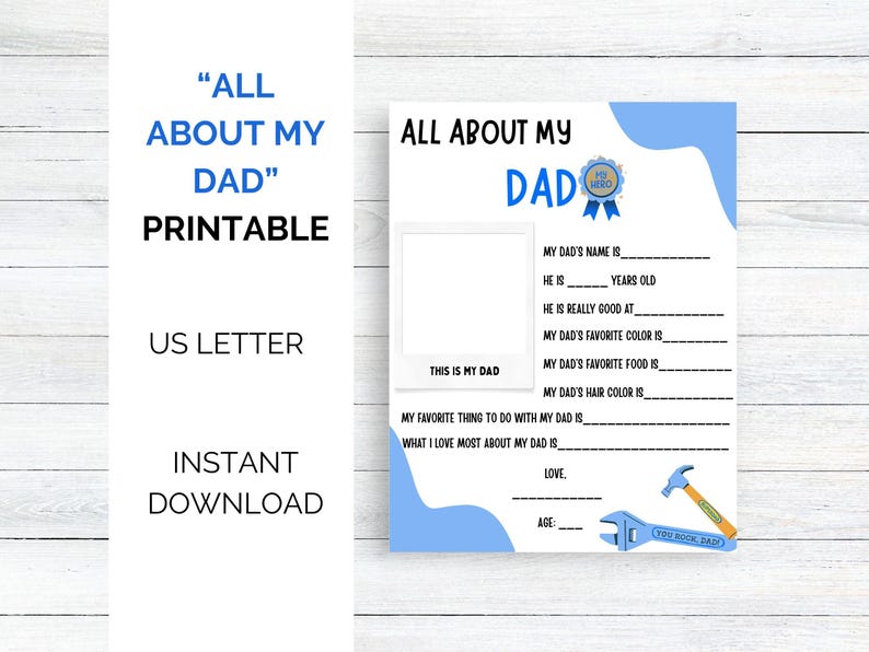 All About My Dad Printable, All About Dad, Gift for Dad, Father's Day ...