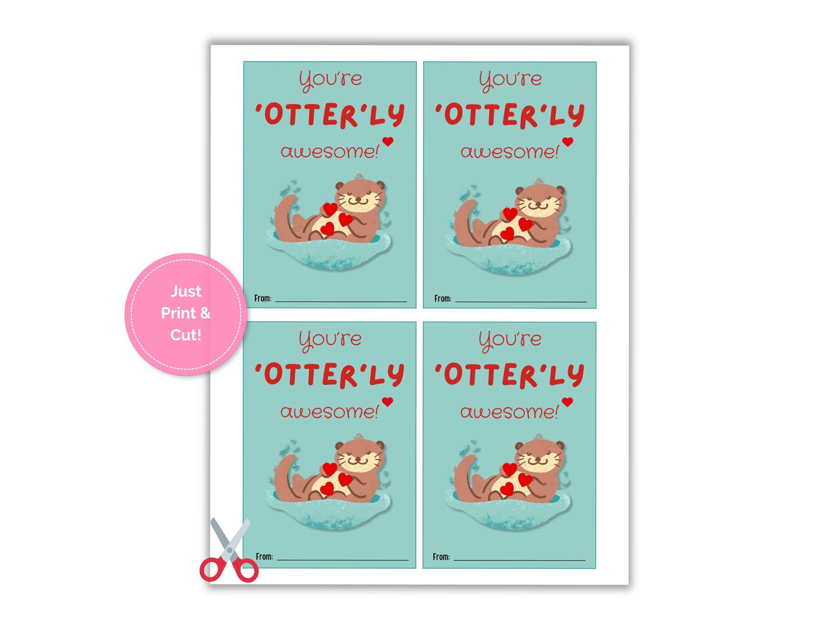 Printable Otter Valentine's Day Cards for Kids (editable Name) - Etsy