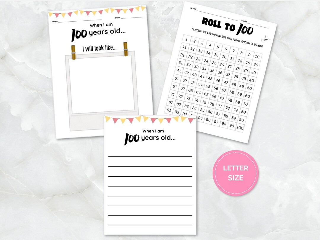 100th Day of School Activities: Future Self Portrait & Roll to 100 Game ...