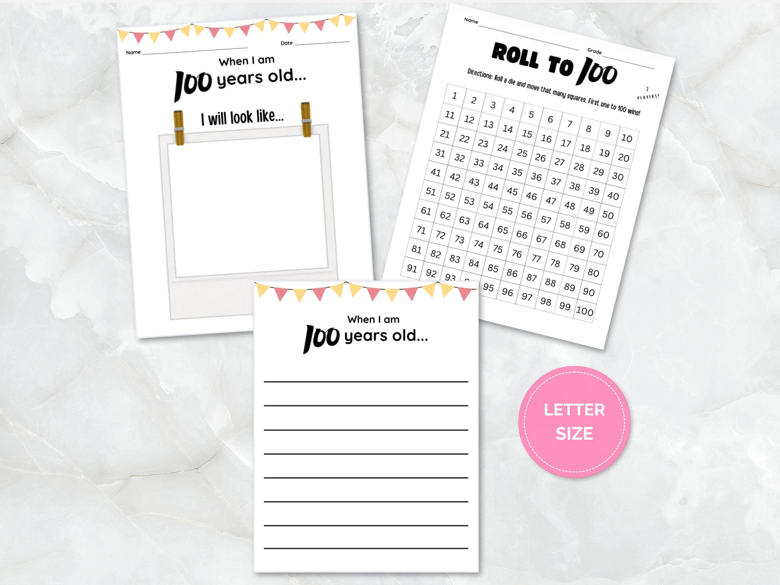 100th Day of School Activities: Future Self Portrait & Roll to 100 Game ...