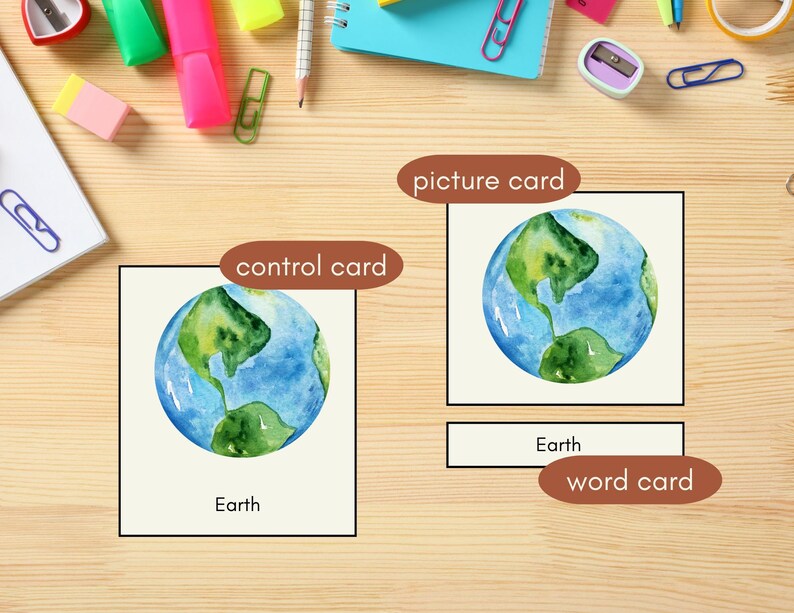 Watercolor Solar System Flashcards & Three Part Cards | Montessori ...