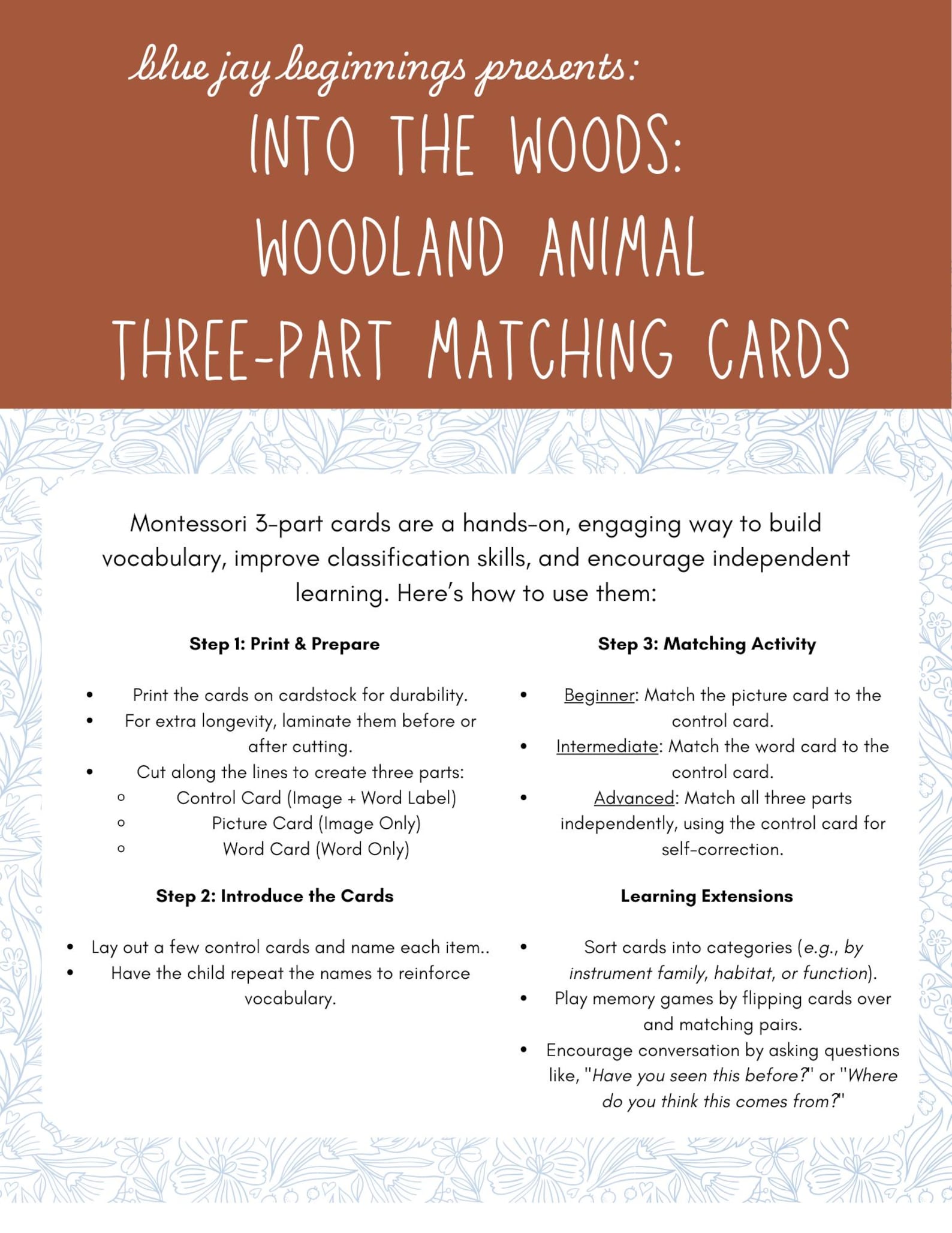 Into the Woods: Woodland Animal Montessori 3-part Matching Flashcards ...