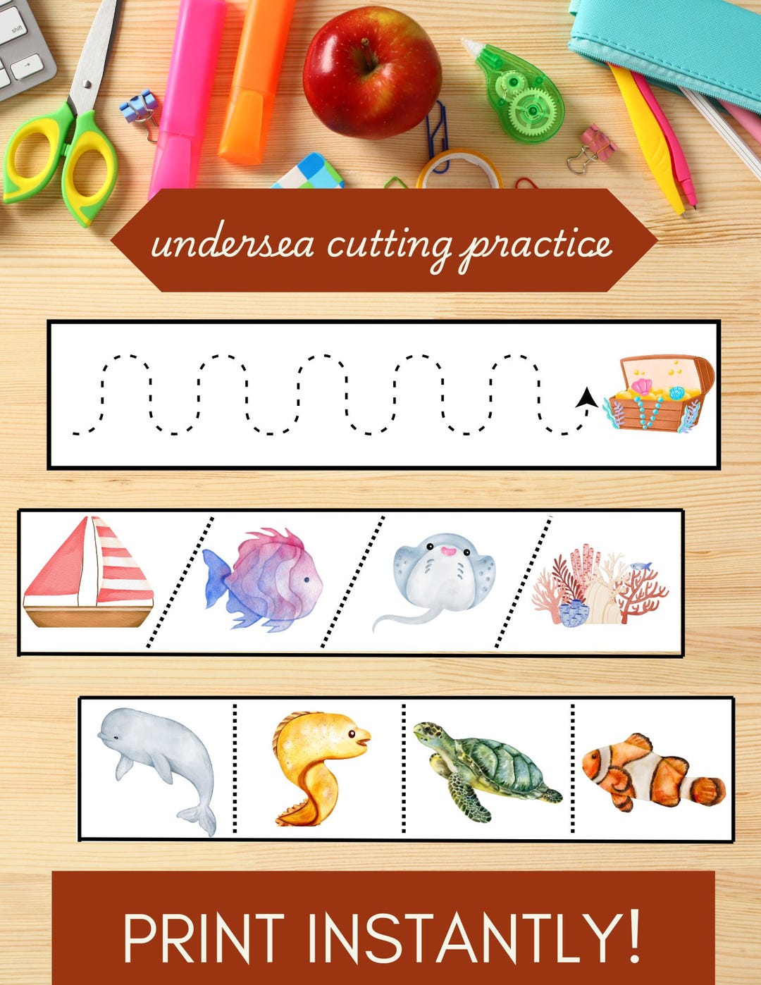 Ocean Waves Cutting Practice – Printable Montessori Fine Motor Activity ...