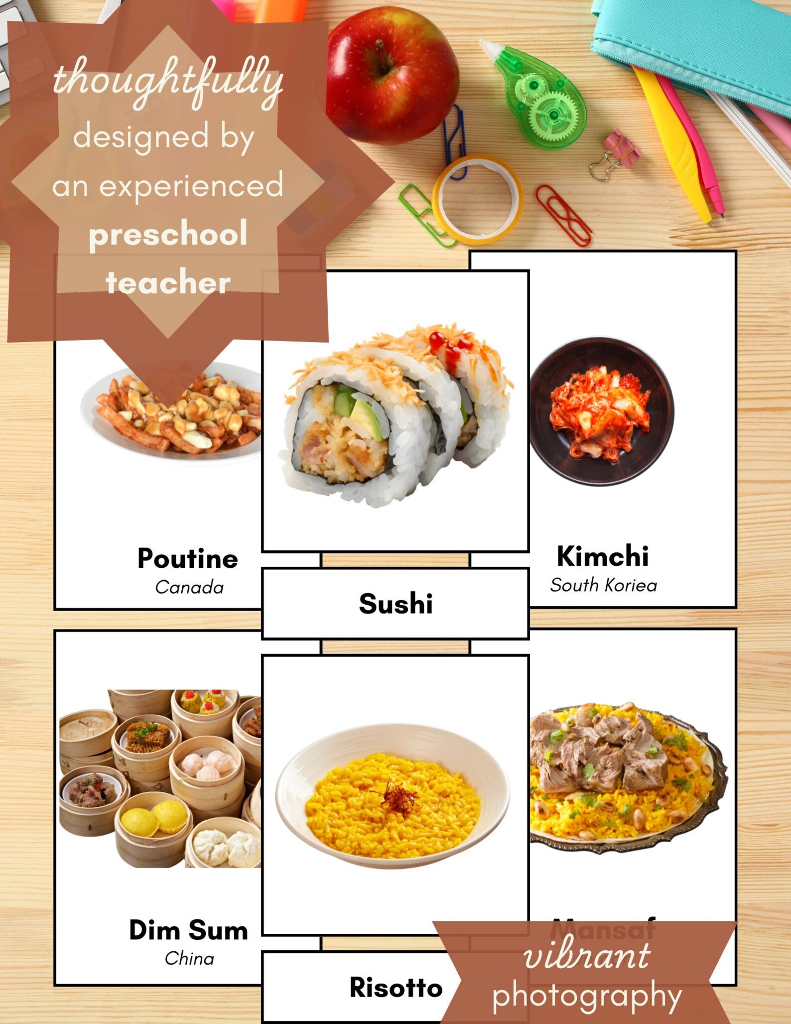 Global Dishes Montessori Cards: Culinary 3-part Matching (digital ...
