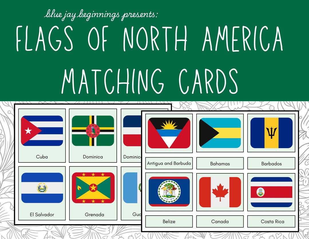 North American Countries Three Part Flag Matching Activity | Montessori ...