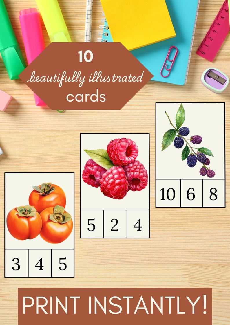 Fruit Frenzy Watercolor Clip Counting Cards – Montessori-inspired ...