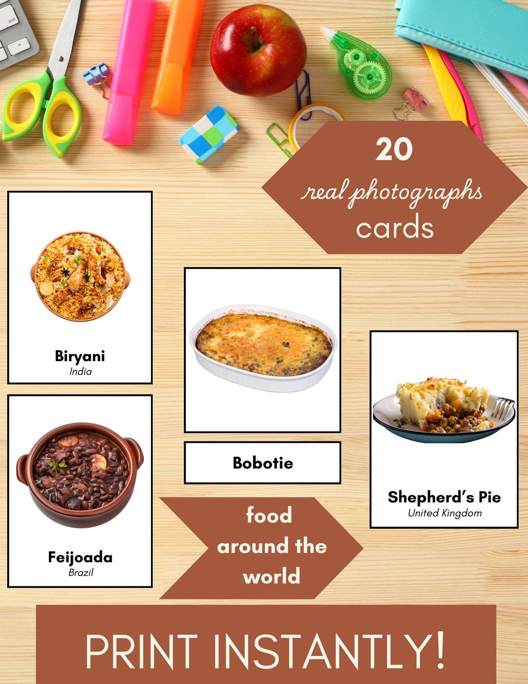 Global Dishes Montessori Cards: Culinary 3-part Matching (digital ...