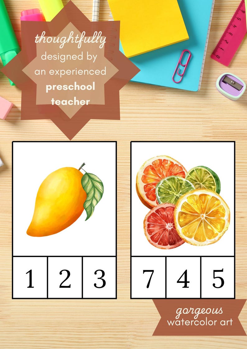 Fruit Frenzy Watercolor Clip Counting Cards – Montessori-inspired ...