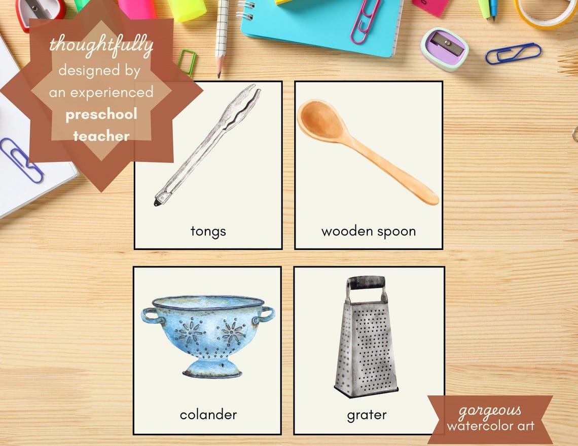 Chef's Toolkit Kitchen Utensils Montessori Three-part Matching ...