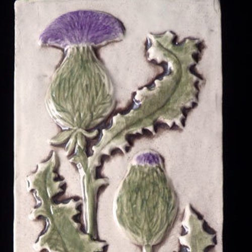 Decorative Relief Carved Ceramic Thistle Tile - Etsy