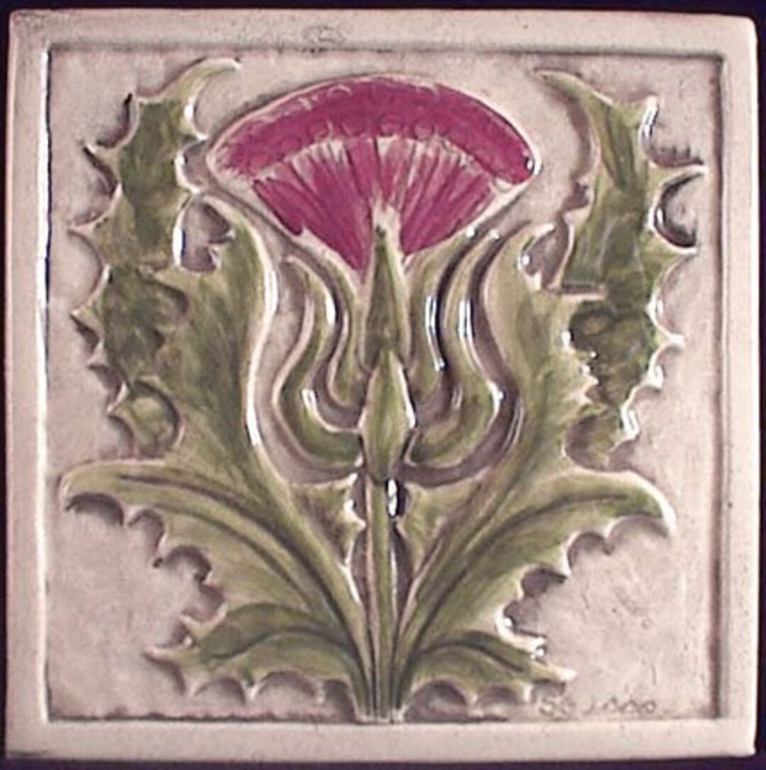 Decorative Relief Carved Ceramic Thistle Tile - Etsy