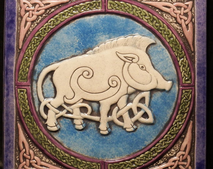 Celtic Boar Relief Carved Ceramic Tile, Left Facing - Etsy