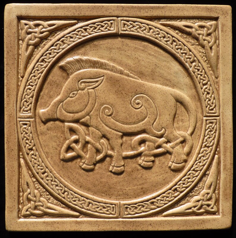 Celtic Boar Relief Carved Ceramic Tile Left Facing - Etsy