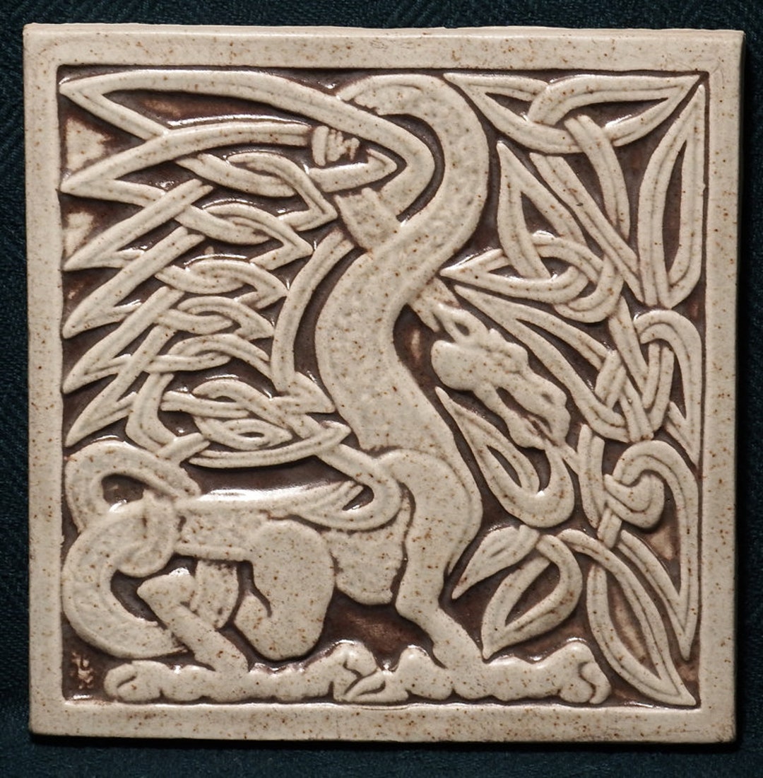 Decorative Relief Carved Ceramic Celtic Dragon Tile - Etsy