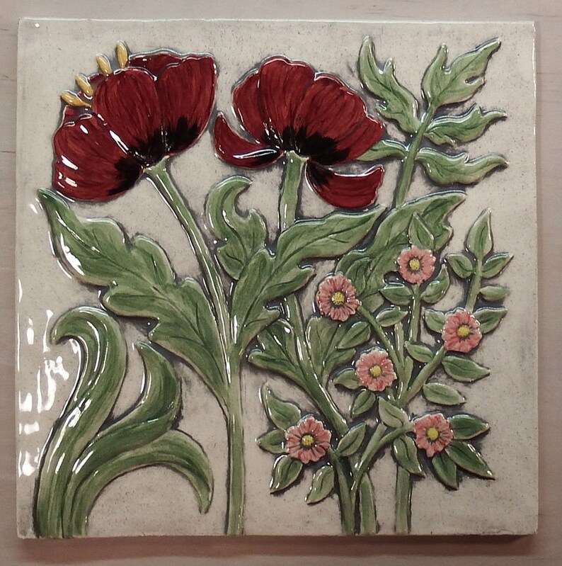 Relief Carved Ceramic Flower Garden Tile 2 - Etsy