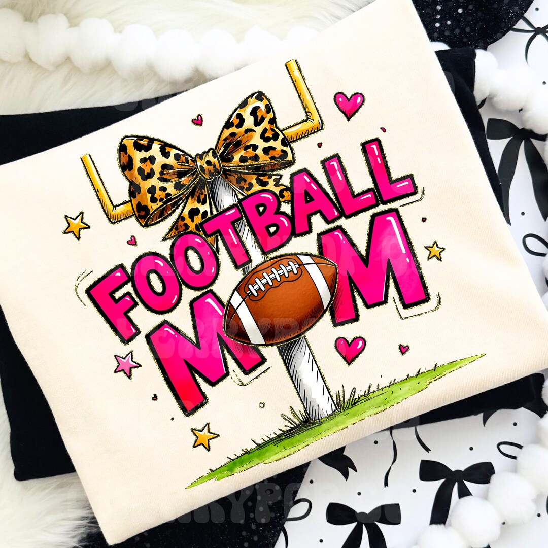 Preppy Football Mom Png, Sublimation Sports Design, Leopard Print Bow ...