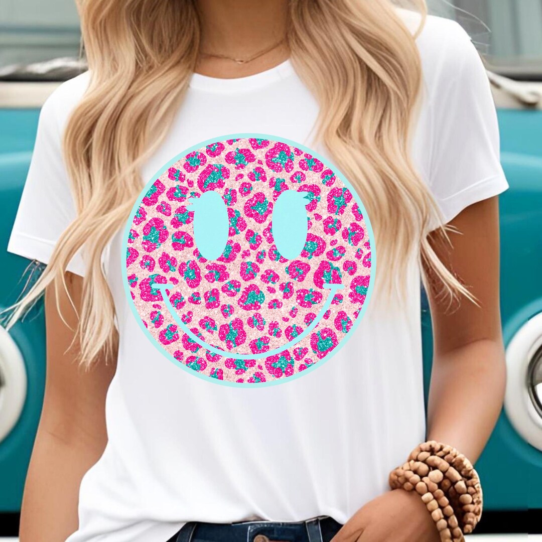 Pink Leopard Smiley Face Png, Hot Pink Smiley Face, Distressed Smiley ...