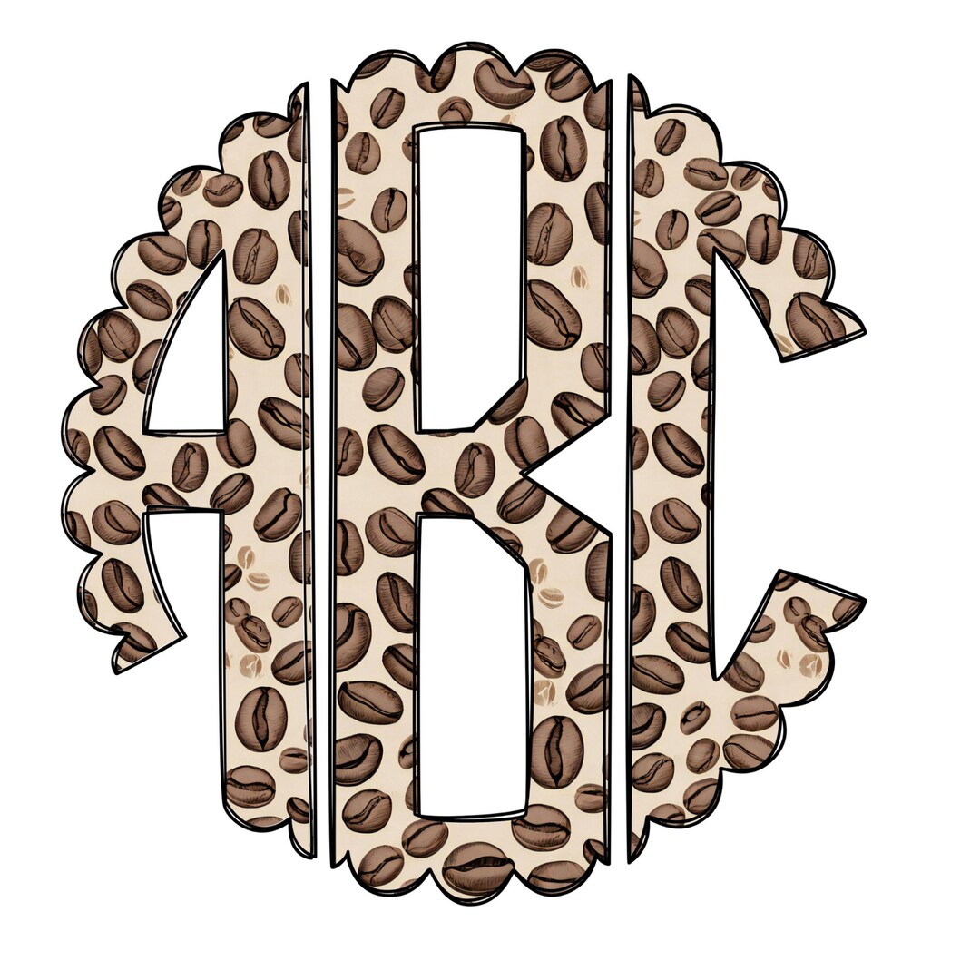 Coffee Bean Scallop Monogram Letters PNG, Doodle Alphabet Set, Digital ...