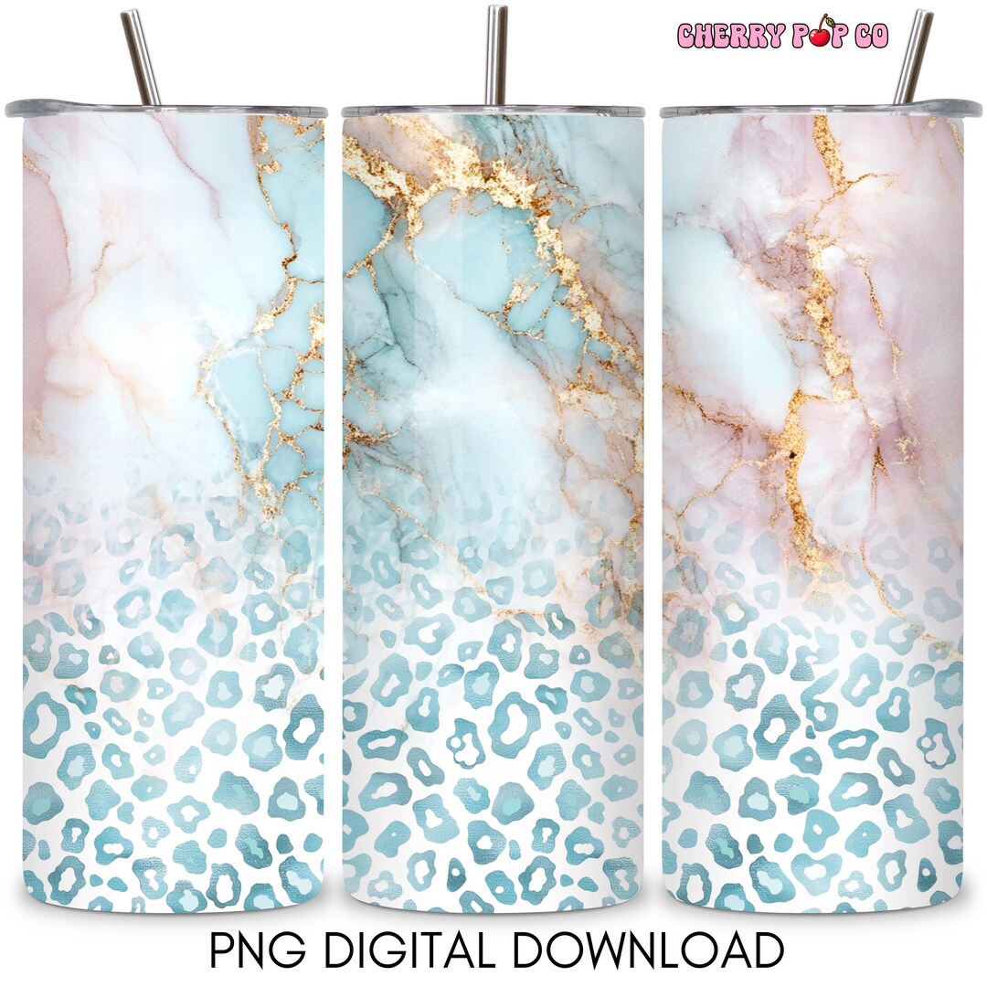 Blue Marble Leopard Tumbler Wrap, 20oz Skinny Tumbler PNG, Gold Glitter ...