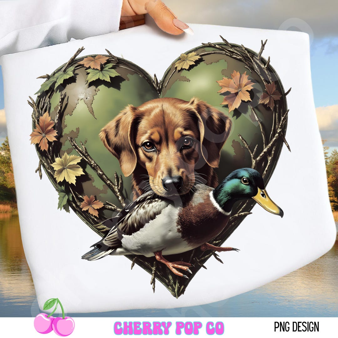 Hunting Dog Heart PNG, Wildlife Love, Mallard Bird Graphic, Digital ...