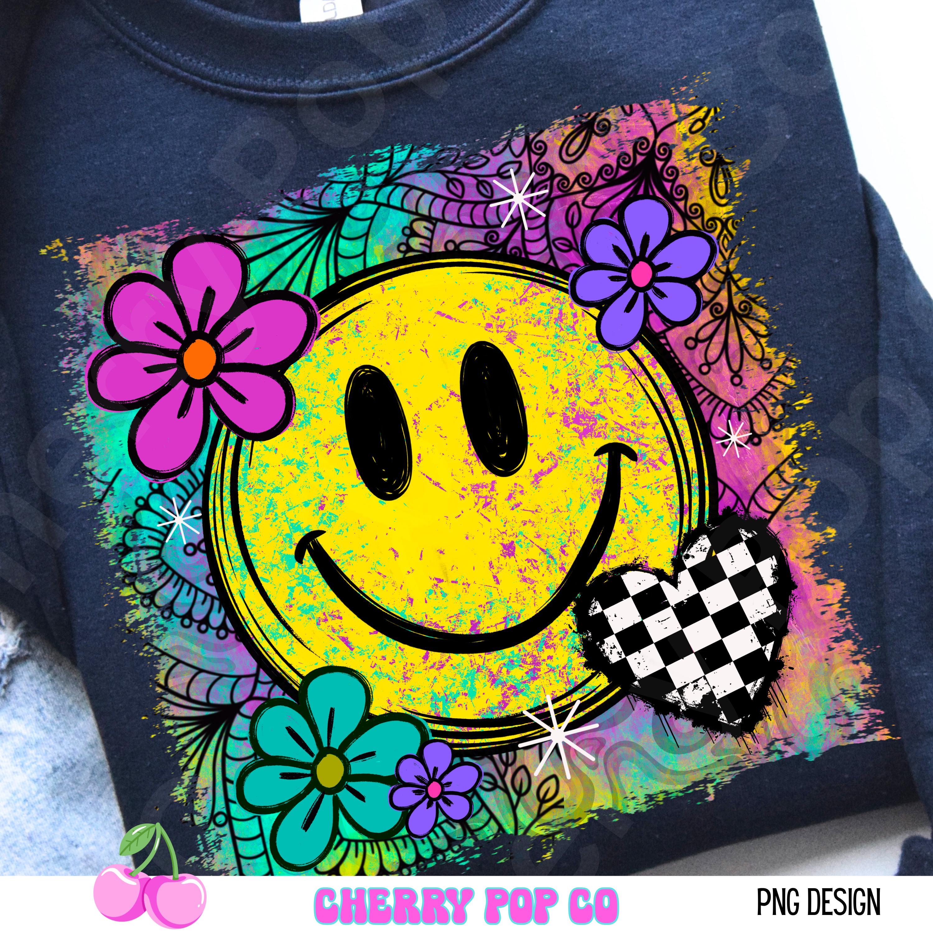 Grunge Smiley Face PNG, Retro Flower Sublimation, Digital Download - Etsy