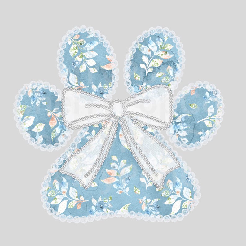 Coquette Dog Paw PNG With Floral Pattern, Girly Puppy Paw Print Digital ...