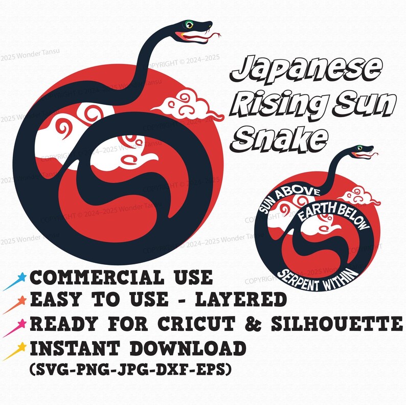 Japanese Rising Sun Snake SVG & PNG – Sun Above Earth Below Serpent ...