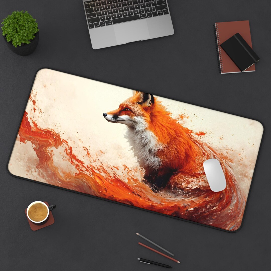 Vibrant Fox Desk Mat 2 - Artistic Mouse Pad for Home Office, Unique ...