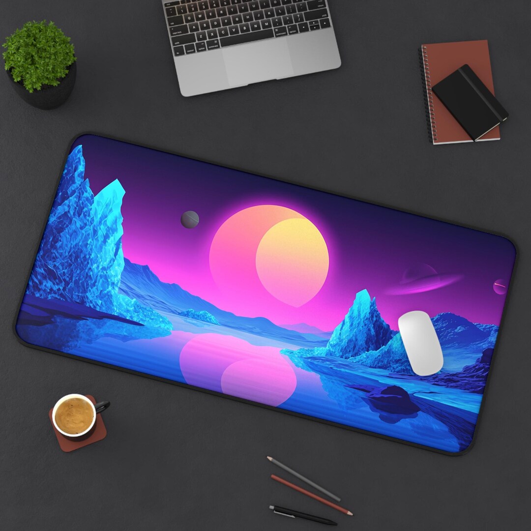 Vinyl Desk Mat With Retro Sunset Design 3 - Perfect for Gamers, Home ...