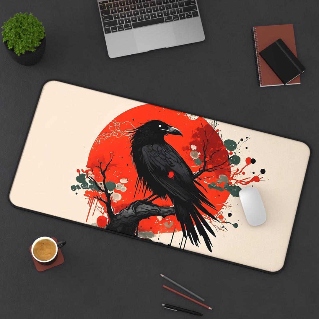 Raven Desk Mat - Aesthetic Office Decor, Unique Mouse Pad, Gothic Home ...