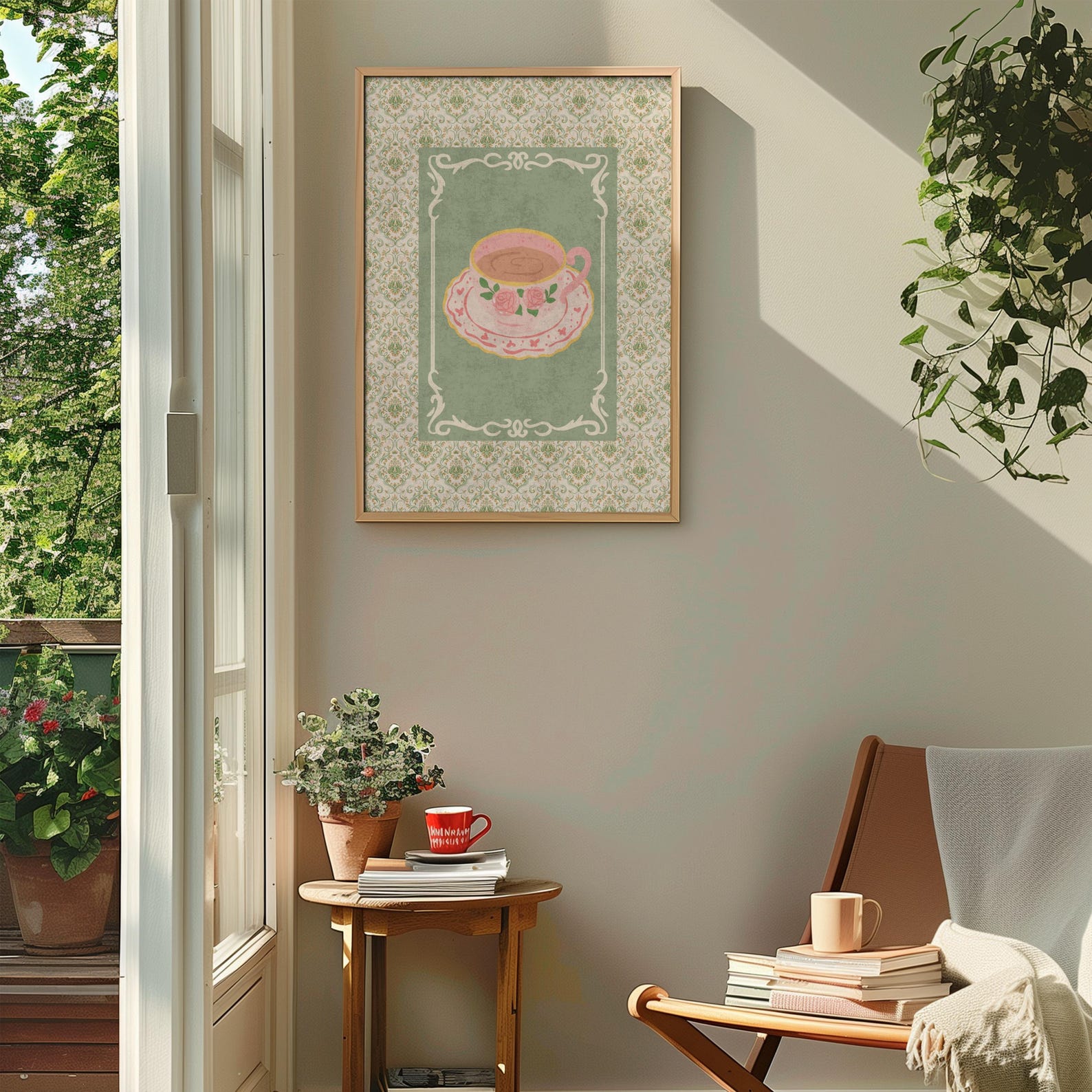 Vintage Teacup Wall Art, Pink Floral Tea Cup Print, Shabby Chic Kitchen ...