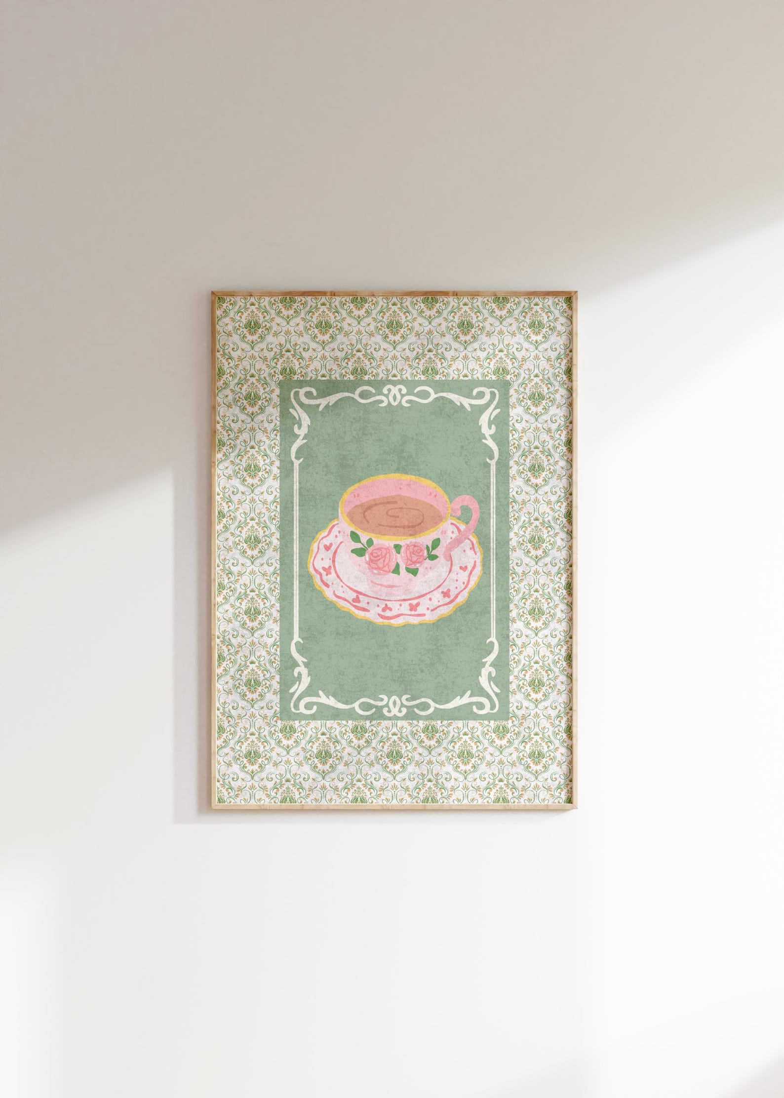 Vintage Teacup Wall Art, Pink Floral Tea Cup Print, Shabby Chic Kitchen ...
