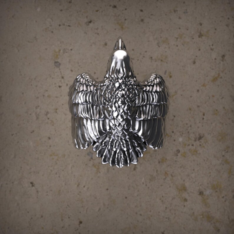 Silver Raven Bird Ring, Large Crow Ring for Men, Viking Raven Ring ...