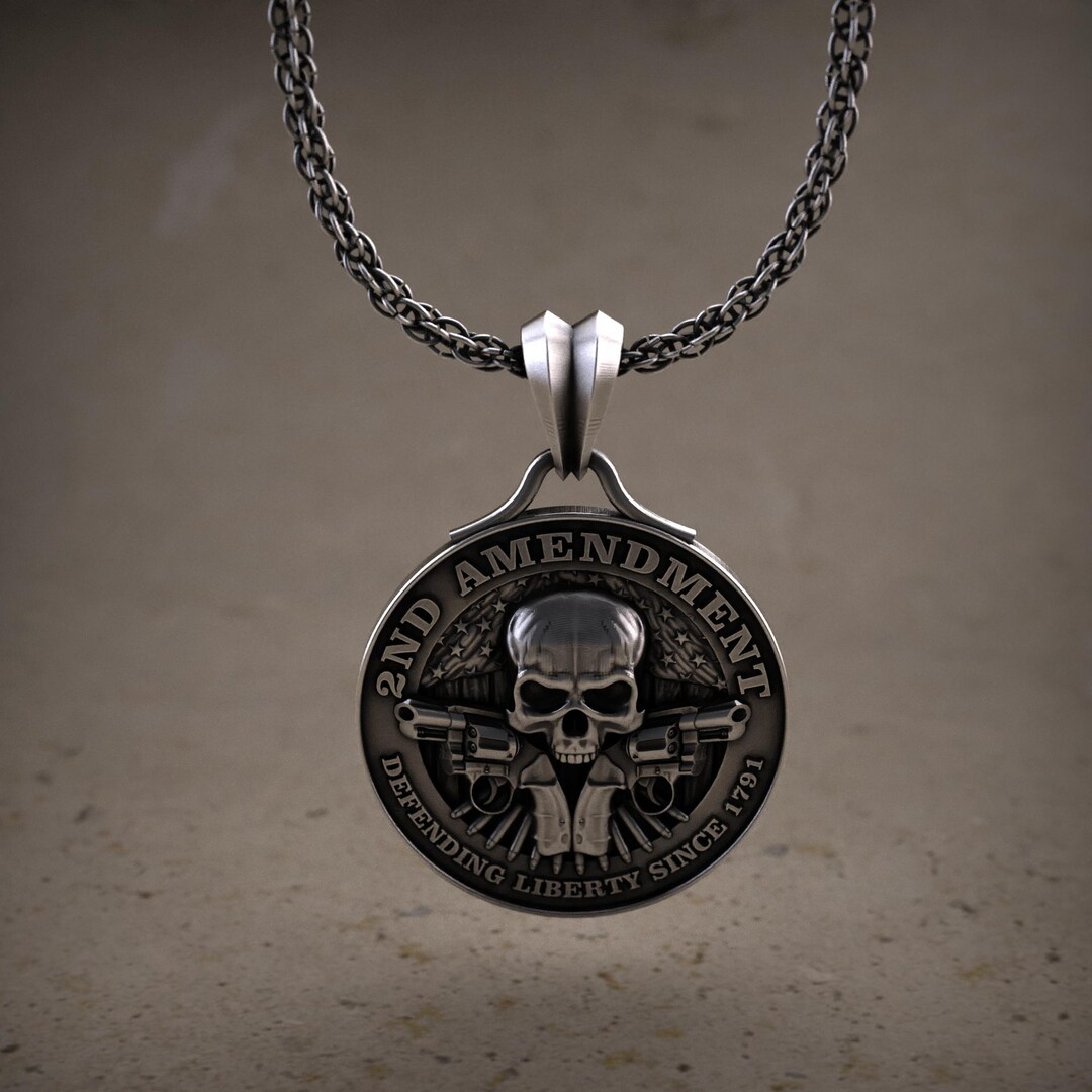 2nd Amendment Silver Pendant, Handmade 925 Sterling Skull & Guns ...