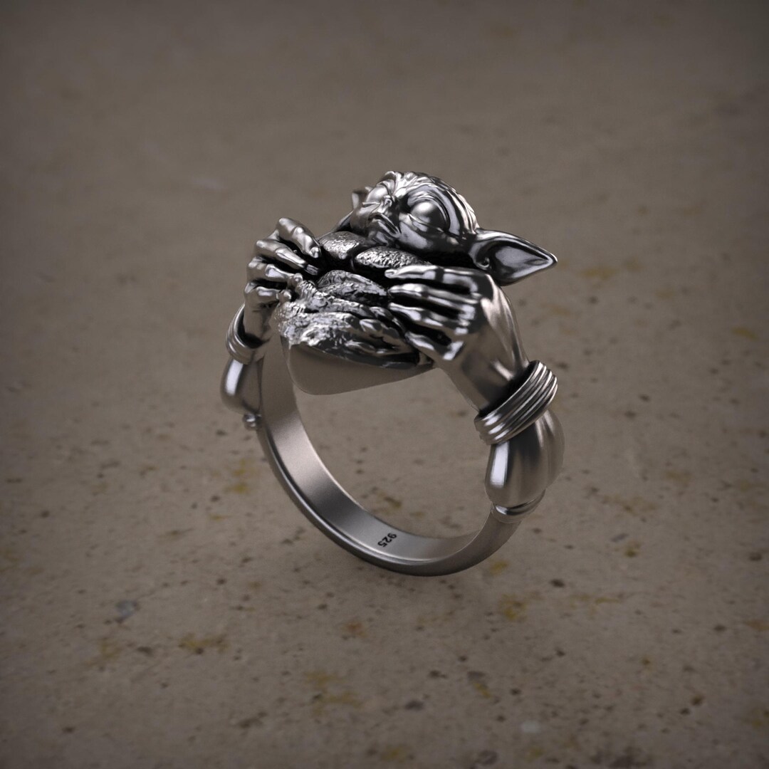 The Mandalorian With Baby Yoda Grogu Hand Made Silver Ring, Mandalorian ...